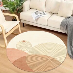 SMXVRC Boho Art Round Rug, 7ft, Abstract Geometric Mid Century Sun Circle Rug, Modern Faux Wool Circular Rug, Soft Non-Slip Washable Thin Throw Mat for Bedroom Sofa Dining Entryway Decor