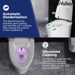 DeerValley Luxury Smart Toilet w/Bidet Built-In, Elongated Tankless Toilet with Automatic Flush, Heated Toilet Seat, Instant Bidet Warm Water and Dryer, Night Light and Remote Control