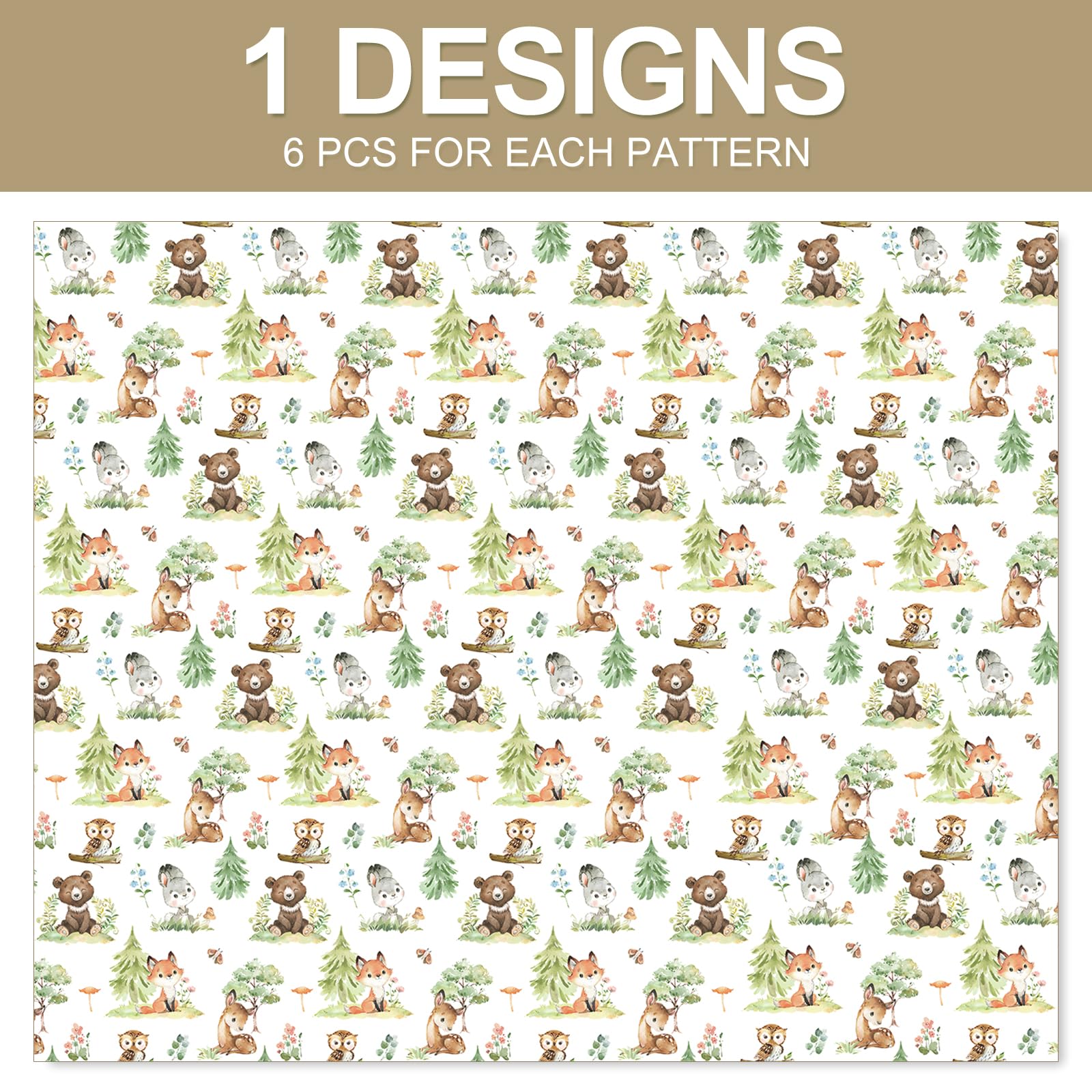 JarThenaAMCS 6 Sheets Woodland Animal Wrapping Paper -Not Roll- Watercolor Forest Jungle Animal Gift Wrap Paper Folded Flat DIY Art Craft Paper for Party Packaging, 39.4 x 27.6 Inch