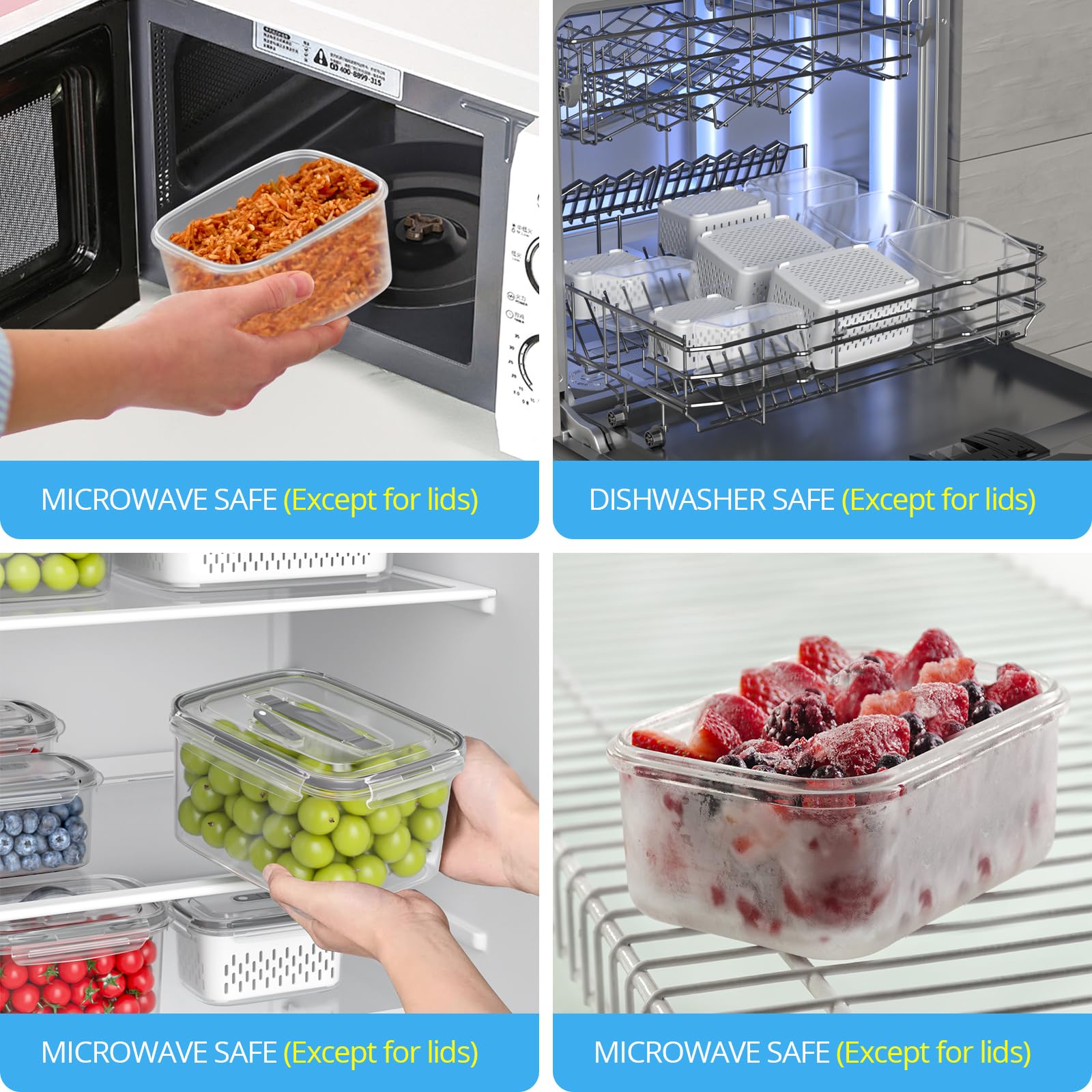 damynuo 10Pack Fruit Storage Containers for Fridge - Fridge Organizers and Storage with Vent and Handle Lids, Fruit Containers for Fridge with Colander, Refrigerator Organizers and Storage Keep Fresh