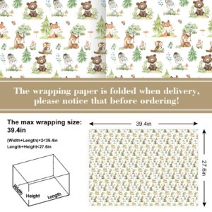 JarThenaAMCS 6 Sheets Woodland Animal Wrapping Paper -Not Roll- Watercolor Forest Jungle Animal Gift Wrap Paper Folded Flat DIY Art Craft Paper for Party Packaging, 39.4 x 27.6 Inch