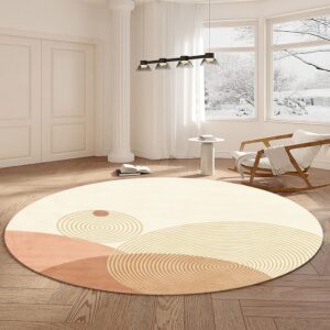 SMXVRC Boho Art Round Rug, 7ft, Abstract Geometric Mid Century Sun Circle Rug, Modern Faux Wool Circular Rug, Soft Non-Slip Washable Thin Throw Mat for Bedroom Sofa Dining Entryway Decor