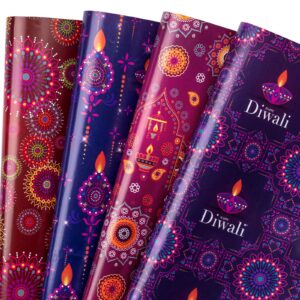 ruspepa wrapping paper sheet - oil lamp pattern great for diwali, holiday and party - 12 folded sheets - 19.68 x 27.5 inch per sheet