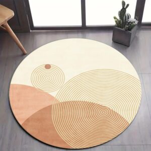 smxvrc boho art round rug, 7ft, abstract geometric mid century sun circle rug, modern faux wool circular rug, soft non-slip washable thin throw mat for bedroom sofa dining entryway decor