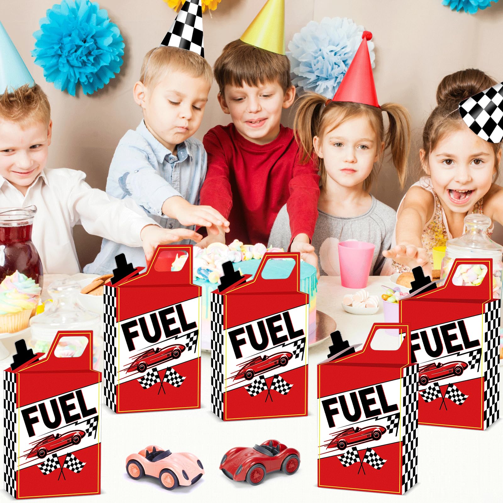 24PCS Race Car Fuel Can Treat Boxes Racing Birthday Party Supplies Black And White Checkered Flag Party Boxes Racing Popcorn Candy Cookie Container for Wedding Bridal Baby Shower Party Favor Decor