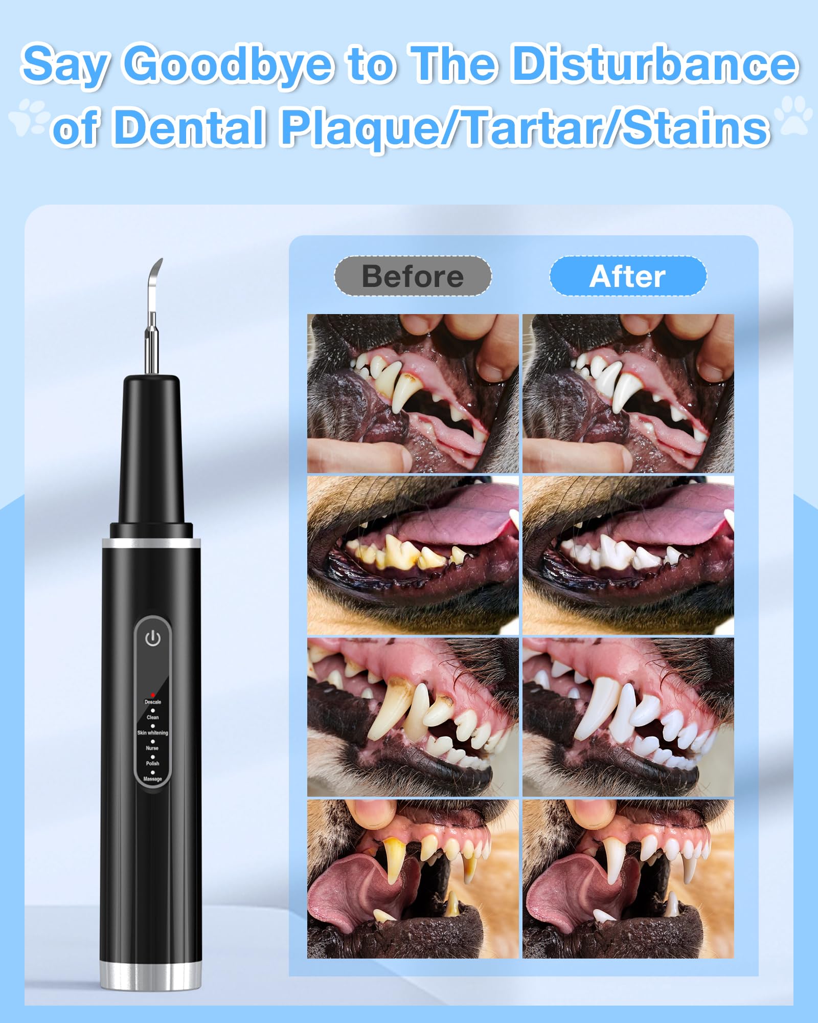 YXFAIRY Dog Tartar Remover for Teeth, Dog Plaque Remover for Teeth, Dog Ultrasonic Teeth Cleaner Toothbrush for Dog Cat, Teeth Cleaning Kit -Tartar Remover for Teeth Stains (Black, 8.46 in)