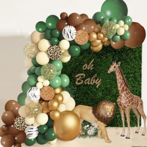 179 pcs safari jungle balloon garland arch kit sage green and brown balloons with animal print balloons for wild one woodland birthday party supplies safari baby shower decorations (safari jungle)