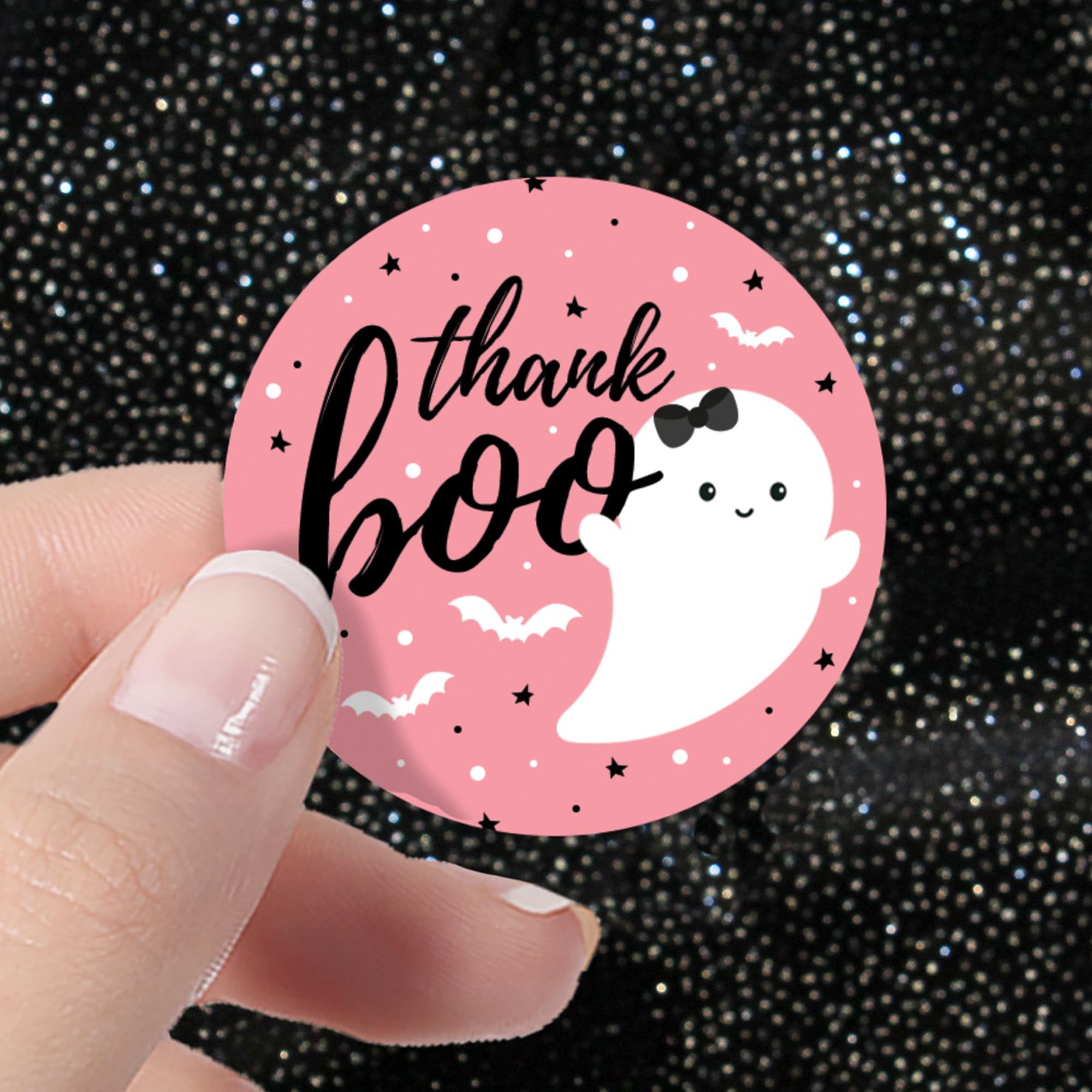 Pink A Little Boo is Almost Due Girl Baby Shower Thank You Card Stickers, Halloween Baby Shower Party Favor Bag Labels - 40 Count