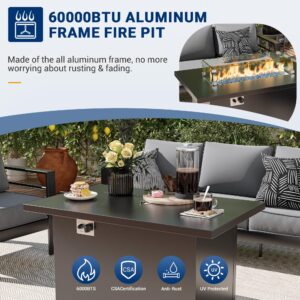 UDPATIO Aluminum Patio Furniture with Fire Pit Table, 4 Pieces Modern Aluminum Outdoor Sectional Conversation Set with Grey Cushion