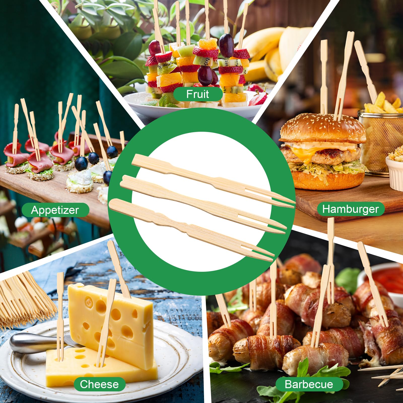 Skybooly 600 Pcs Bamboo Appetizer Forks 3.5 Inch Disposable Bamboo Cocktail Forks Small Charcuterie Forks Food Picks for Weddings, Party, Catering, Fruit, Cheese, Dessert