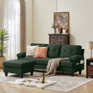 Tornama 86" Convertible Sectional Sofa Couch, Modern Linen Fabric L Shaped Couch with Reversible Chaise, Upholstered Deep Seat Cushion 3 Seater Sofa for Small Space Apartment (Green)