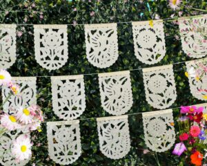 mini cream colored banners, off white papel picado banner, mexican banners for fiesta party, tissue paper picado flags decoration for birthdays, weddings, bridal and baby showers