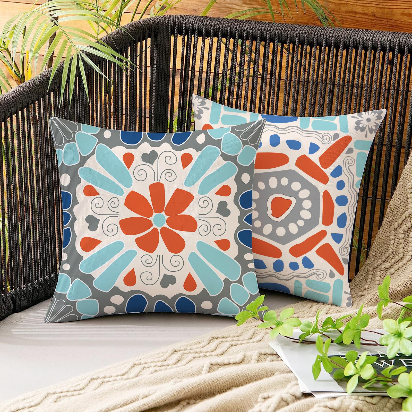 Mimkus Outdoor Waterproof Pillow Covers 18x18 Set of 4 Decorative Throw Pillow Covers Boho Geometric Cushion Covers for Couch Garden Patio Home Decor