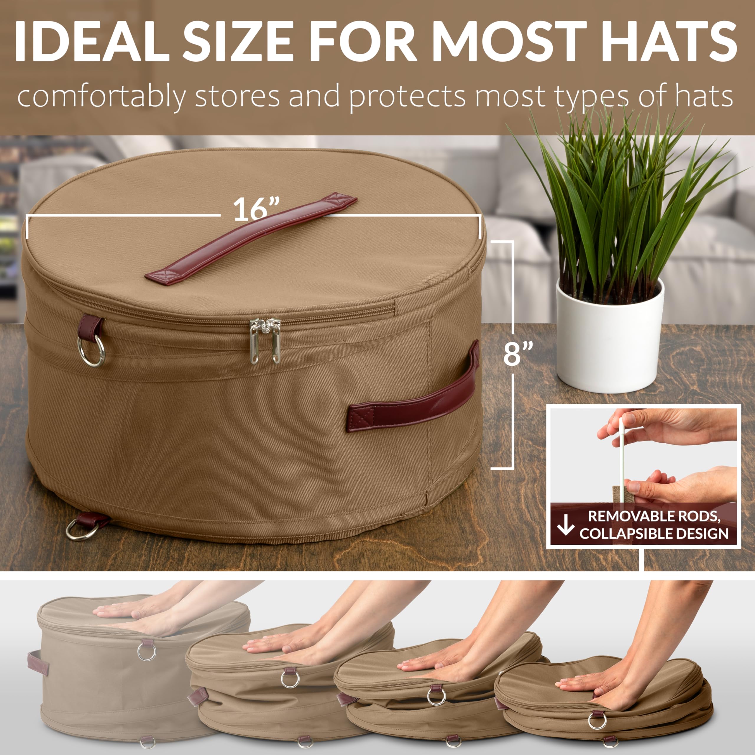 Bagsbee Dynamic Hat Box for Travel and Storage - Collapsible Design with 4 Stabilizing Rods for Added Support - Hat Boxes for Women and Men - Versatile Hat Storage Box and Closet Organizer