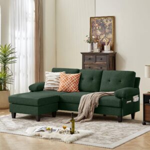 tornama 86" convertible sectional sofa couch, modern linen fabric l shaped couch with reversible chaise, upholstered deep seat cushion 3 seater sofa for small space apartment (green)