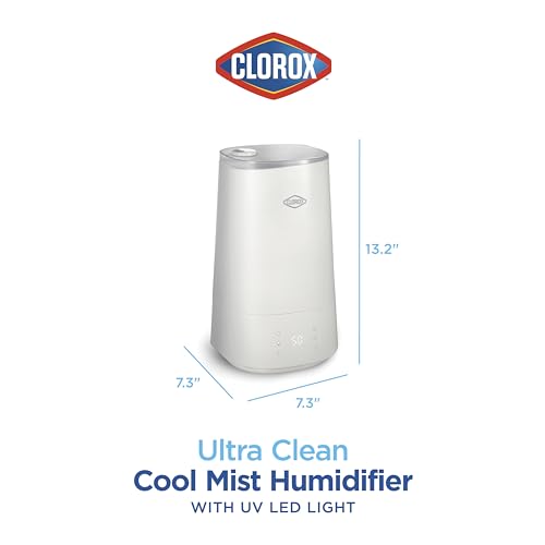 Clorox Ultra Clean Cool Mist Air Humidifier for BedRoom with UV LED Light to Reduce Germs and Bacteria, Whisper Quiet, 4L Water Tank for up to 40 Hours of Continuous Steam, White (11080)