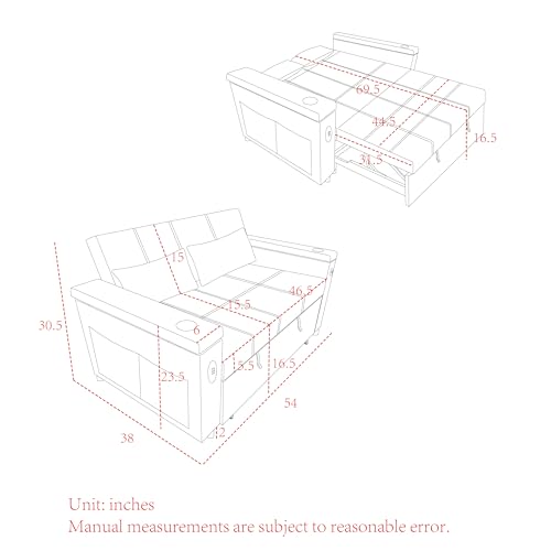 3 in 1 Convertible Sleeper Sofa Chair Bed, 54" Modern Chenille Futon Loveseat Pull Out Couch Bed with Cupholders and Hidden Storage Box , 2 Seater Love Seat Chaise Lounge Daybed for Living Room Office