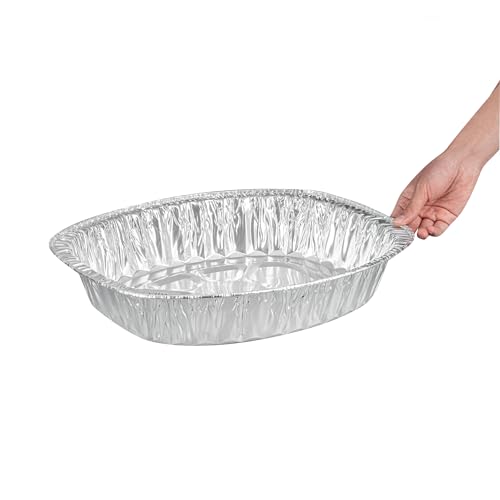 Restaurantware-Foil Lux 17.9 x 14.2 x 3.3 Inch Oval Roasting Pans, 10 Oven-Ready Foil Pans - Freezable, Heavy-Duty, Aluminum Foil Disposable Baking Pans, For Cooking Turkey, Chicken, And More