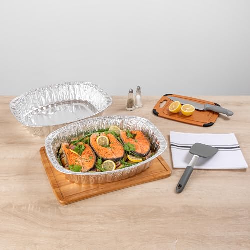 Restaurantware-Foil Lux 17.9 x 14.2 x 3.3 Inch Oval Roasting Pans, 10 Oven-Ready Foil Pans - Freezable, Heavy-Duty, Aluminum Foil Disposable Baking Pans, For Cooking Turkey, Chicken, And More