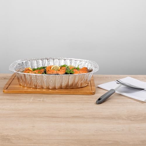 Restaurantware-Foil Lux 17.9 x 14.2 x 3.3 Inch Oval Roasting Pans, 10 Oven-Ready Foil Pans - Freezable, Heavy-Duty, Aluminum Foil Disposable Baking Pans, For Cooking Turkey, Chicken, And More