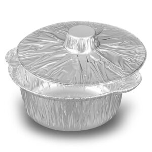 foil lux 34 ounce pans and lids, 10 disposable pots with lids - oven-ready, stove compatible, aluminum foil baking pans, freezable, for outdoor camping, vacation, picnic, and more - restaurantware