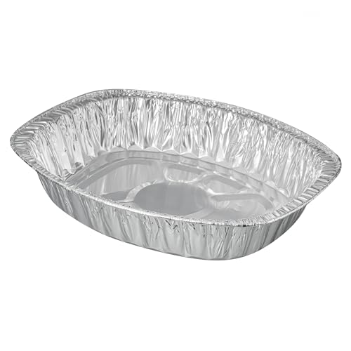 Restaurantware-Foil Lux 17.9 x 14.2 x 3.3 Inch Oval Roasting Pans, 10 Oven-Ready Foil Pans - Freezable, Heavy-Duty, Aluminum Foil Disposable Baking Pans, For Cooking Turkey, Chicken, And More