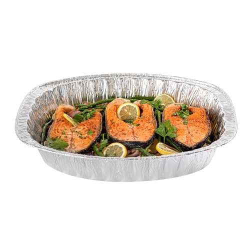 Restaurantware-Foil Lux 17.9 x 14.2 x 3.3 Inch Oval Roasting Pans, 10 Oven-Ready Foil Pans - Freezable, Heavy-Duty, Aluminum Foil Disposable Baking Pans, For Cooking Turkey, Chicken, And More