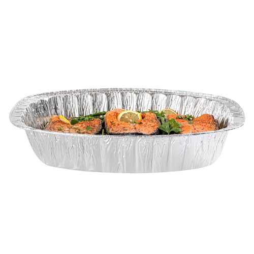 Restaurantware-Foil Lux 17.9 x 14.2 x 3.3 Inch Oval Roasting Pans, 10 Oven-Ready Foil Pans - Freezable, Heavy-Duty, Aluminum Foil Disposable Baking Pans, For Cooking Turkey, Chicken, And More