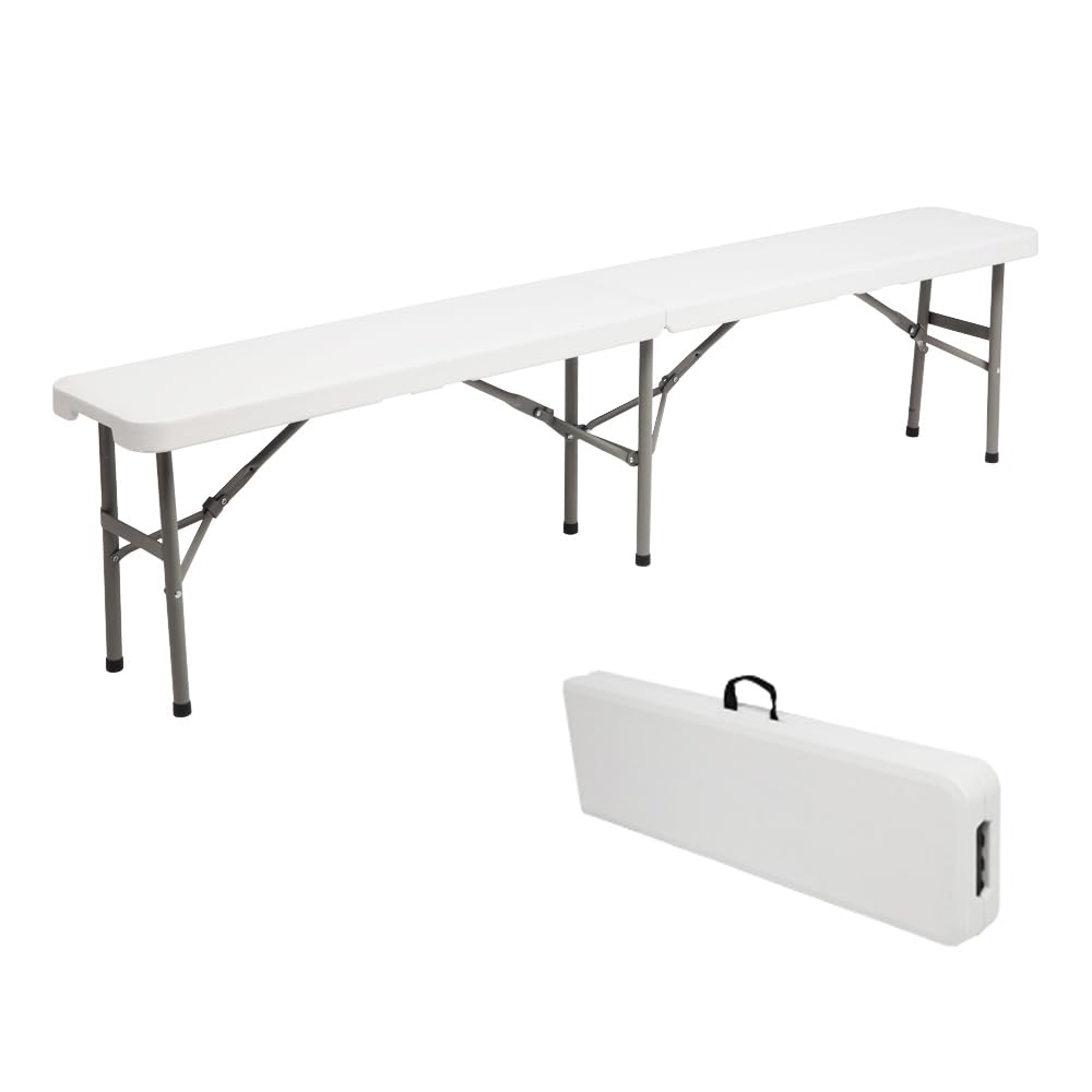 Generic 6FT Outdoor Courtyard Foldable Bench for Folding Table Portable (72.05 x 11.02 x 17.13) (L x W x H), White