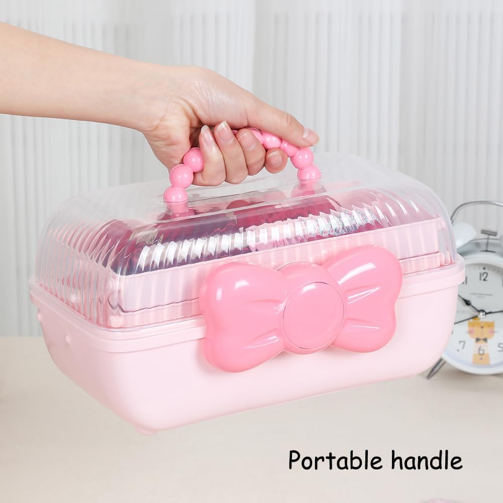 m0p6uh6k Cute Girls Hair Accessories Storage Box, Plastic Hair Ties Holder Hair Clips Container Headbands Organizer Gift for Baby Girls Multipurpose Organizer (Pink)