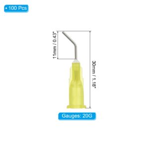 PATIKIL Blunt Tip Dispensing Needles with Bent Blunt Needle, 100 Pcs 0.4 Inch 20G Industrial Liquid Dispenser Needle for Refilling Liquid Ink Adhesive Glue, Yellow