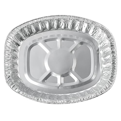 Restaurantware-Foil Lux 17.9 x 14.2 x 3.3 Inch Oval Roasting Pans, 10 Oven-Ready Foil Pans - Freezable, Heavy-Duty, Aluminum Foil Disposable Baking Pans, For Cooking Turkey, Chicken, And More