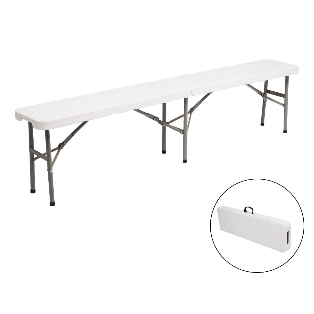 Generic 6FT Outdoor Courtyard Foldable Bench for Folding Table Portable (72.05 x 11.02 x 17.13) (L x W x H), White