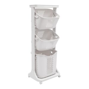 laundry basket, 3 tier sorter clothes storage hampe organizer shelf rolling cart with 4 wheels 55.12lbs load white for kitchens, bathrooms, bedrooms, dormitories, classrooms, laundry rooms