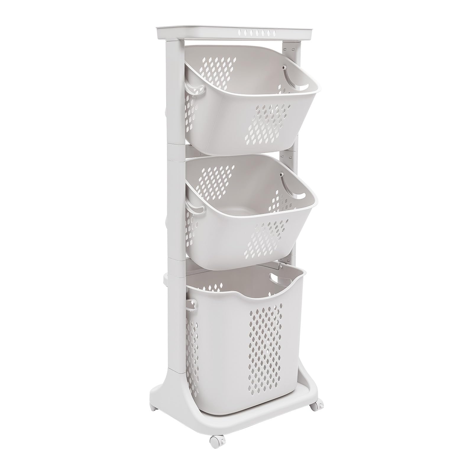 Laundry Basket, 3 Tier Sorter Clothes Storage Hampe Organizer Shelf Rolling Cart With 4 Wheels 55.12lbs Load White For Kitchens, Bathrooms, Bedrooms, Dormitories, Classrooms, Laundry Rooms