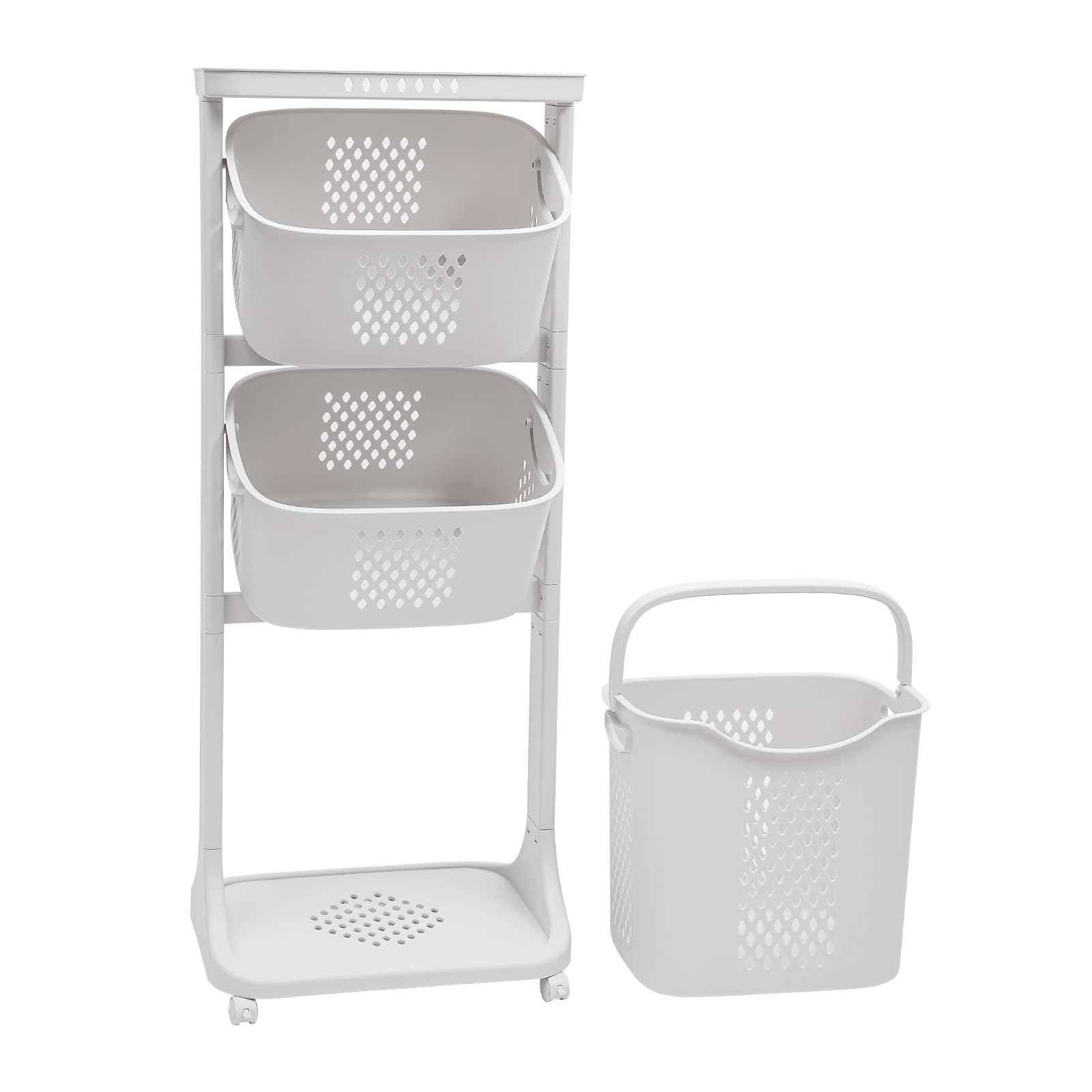 Laundry Basket, 3 Tier Sorter Clothes Storage Hampe Organizer Shelf Rolling Cart With 4 Wheels 55.12lbs Load White For Kitchens, Bathrooms, Bedrooms, Dormitories, Classrooms, Laundry Rooms