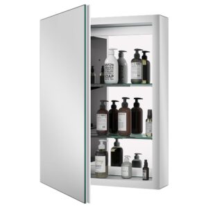 quavikey mirrored medicine cabinet with aluminum recessed or surface mount for bathroom storage 20x26 inch, silver