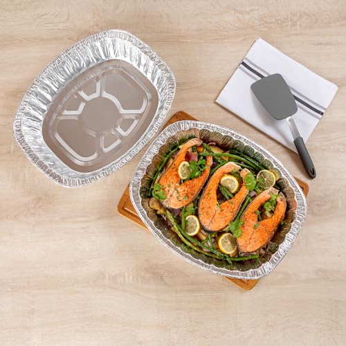 Restaurantware-Foil Lux 17.9 x 14.2 x 3.3 Inch Oval Roasting Pans, 10 Oven-Ready Foil Pans - Freezable, Heavy-Duty, Aluminum Foil Disposable Baking Pans, For Cooking Turkey, Chicken, And More