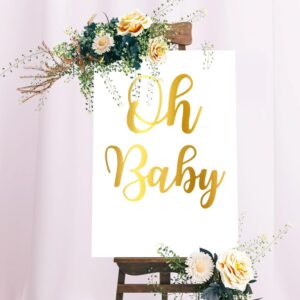 Oh Baby Sign for Backdrop - Gold Oh Baby Decal with Transfer Paper, Large Adhesive Vinyl Oh Baby Letters Sticker, Prefect for Oh Baby Baby Shower Neutral Gender Reveal Party Arch Backdrop Cover