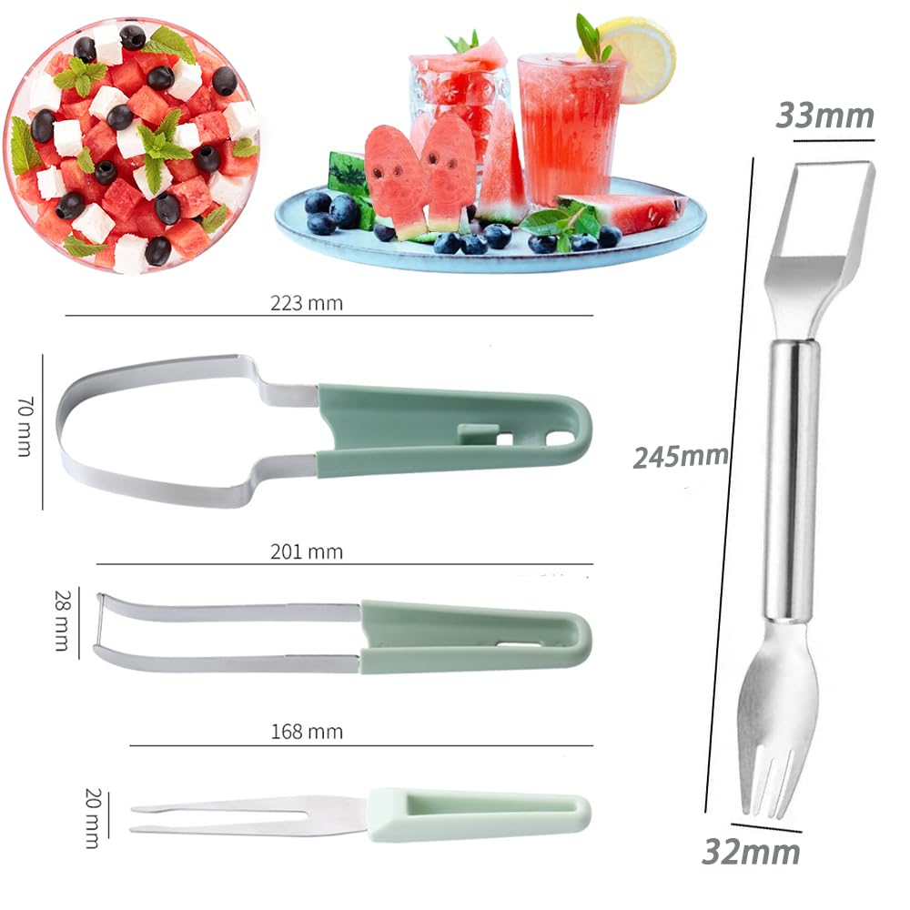 3-in-1 Watermelon Fork Slicer Cutter, Upgraded 2-in-1 Stainless Steel Fruit Cutter, 2024 New Watermelon Popsicle Cutter Molds Watermelon Cutter Slicer Tool Fruit Slicer for Kitchen Gadgets