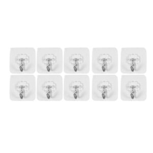 kqcibz 10 packs reusable adhesive hooks,transparent heavy duty wall hooks with, waterproof and oilproof for bathroom, bedroom, kitchen, refrigerator door, wall and ceiling