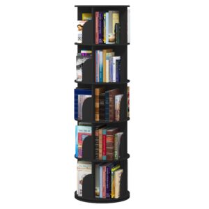 intexca & design 5 tier 360° rotating stackable shelves bookshelf organizer (black), white, rotatingbookshelf_5tier_white