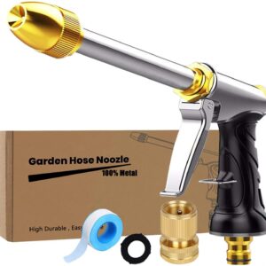 Upgrade Garden Hose Nozzle,100% Heavy Duty Metal Spray Gun With Full Brass Nozzle,High Pressure Water Hose Nozzle Sprayer Head,3/4" Quick Connectors,for Lawn & Garden,Washing Cars,Showering Dogs&Pets