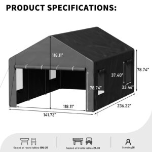 12x20ft Carport Heavy Duty, Upgraded Portable Garage with Reinforced Steel Poles, Large Car Canopy with Removable Sidewalls and Ventilated Windows, UV Resistant All-Season Tarp for Car, Truck, Boat