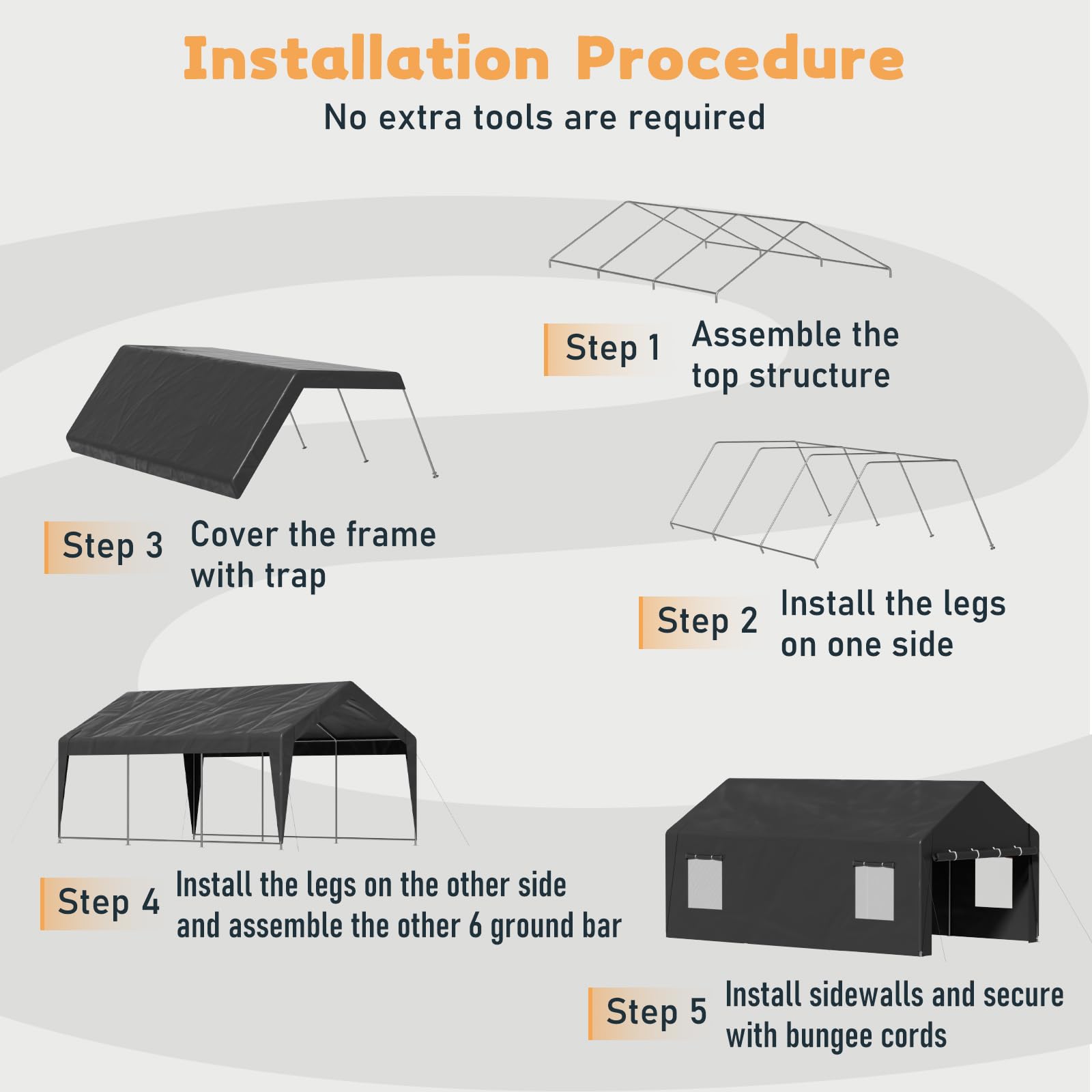 12x20ft Carport Heavy Duty, Upgraded Portable Garage with Reinforced Steel Poles, Large Car Canopy with Removable Sidewalls and Ventilated Windows, UV Resistant All-Season Tarp for Car, Truck, Boat