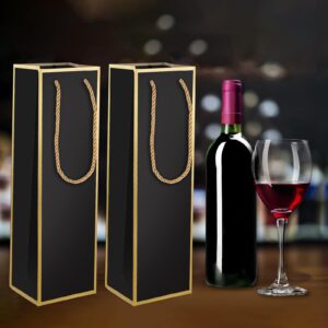 Wine Gift Bags 2 PCS Luxury Wine Bottle Gift Bags, 4"X4"X13.8" Reusable Liquor Bags with Gold Foil Print, Gold Foil Black Wine Bags for Party Wedding Party Anniversary Champagne Wine Bags with Handles