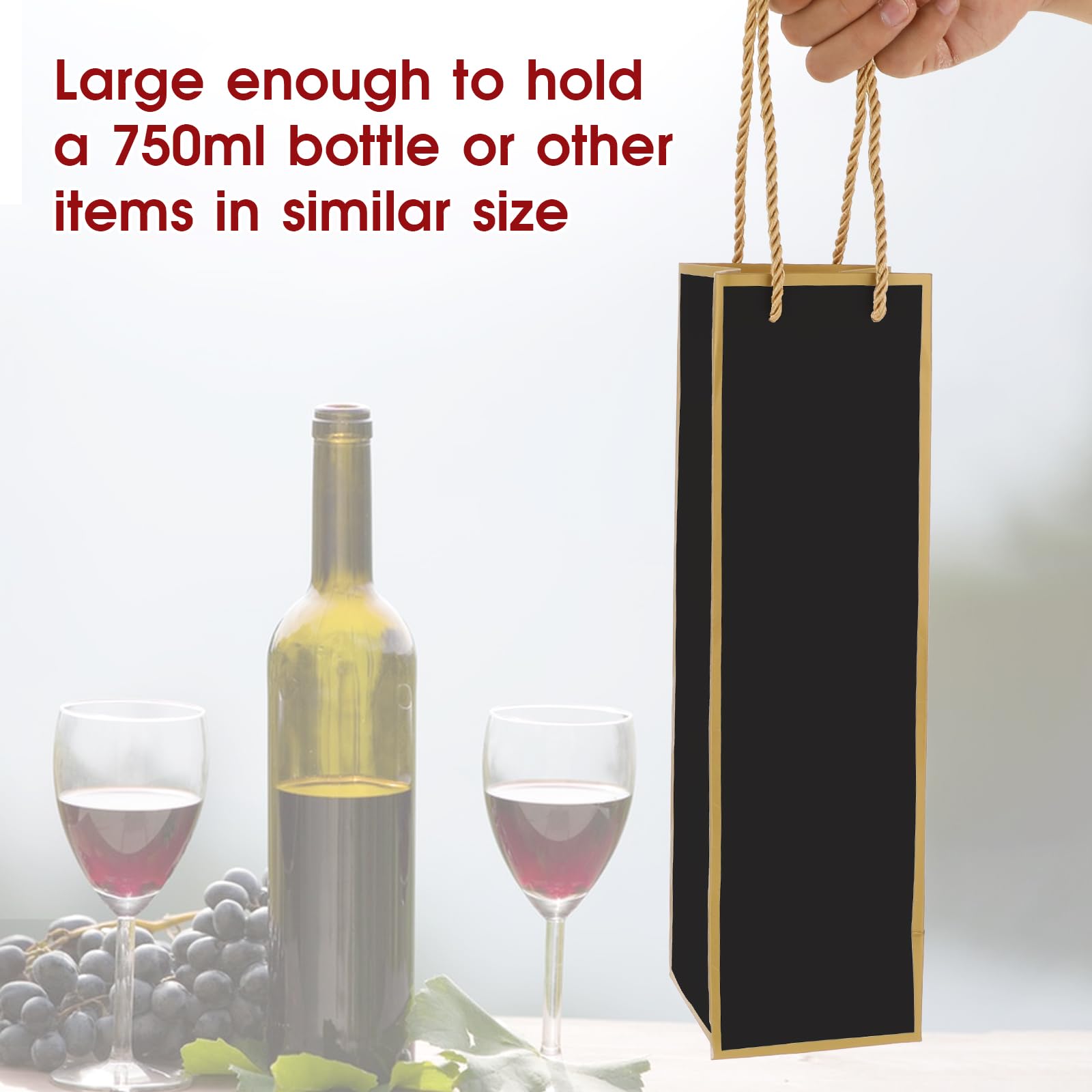 Wine Gift Bags 2 PCS Luxury Wine Bottle Gift Bags, 4"X4"X13.8" Reusable Liquor Bags with Gold Foil Print, Gold Foil Black Wine Bags for Party Wedding Party Anniversary Champagne Wine Bags with Handles