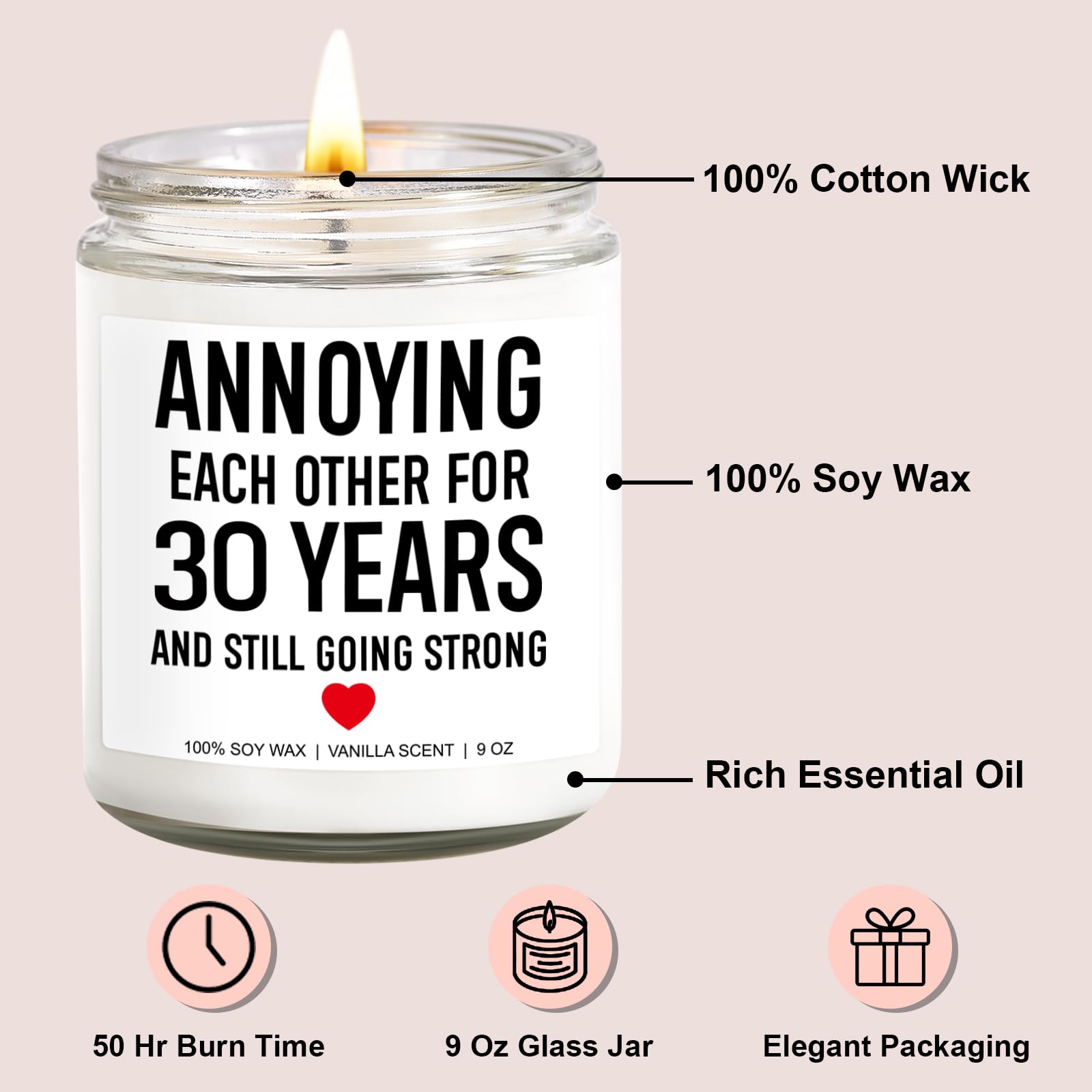 Younift 30 Years Candle, 30th Anniversary Decorations, 30th Anniversary, Gifts for Couples, Husband, Wife, 30 Years Wedding Anniversary, Gifts for Him, Her, Men, Funny Gifts, Pearl Anniversary