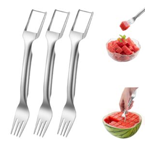 2-in-1 stainless steel fruit cutter,2024 new watermelon fork slicer cutter slicer tool,dual head fruit knife, summer fruit forks slicer knife for family parties camping party (3 pcs)