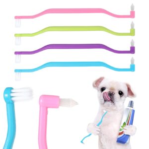 andibro 4 pack dual sided cat dog toothbrush, kitten puppy toothbrush pet teeth cleaning brush with micro brush head anti slip curved handle eliminates bad breath reduces plaque tartar formation